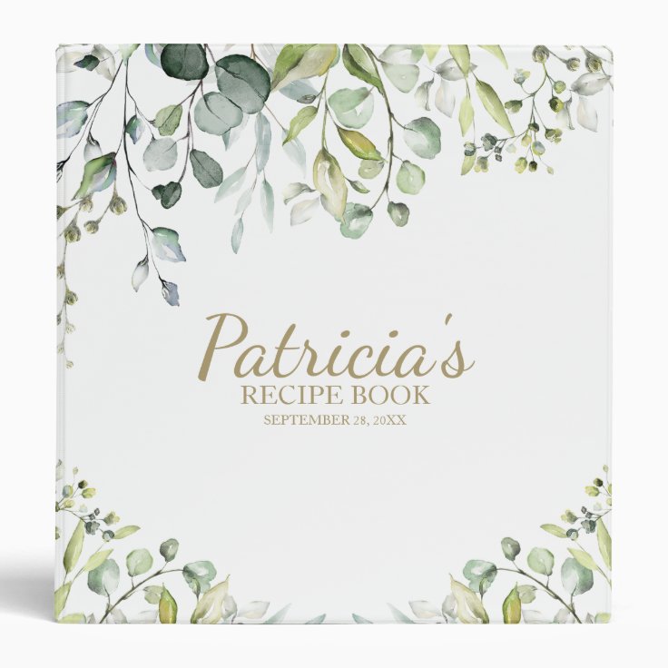Greenery Eucalyptus Bridal Shower Recipe Book 3 Ring Binder | Zazzle