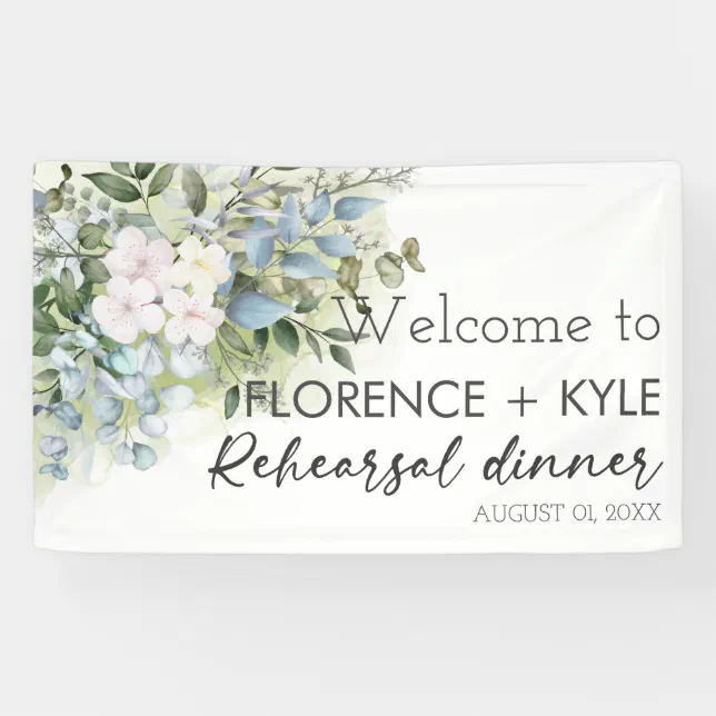 Greenery Eucalyptus Elegant Dusty Rehearsal Dinner Banner | Zazzle