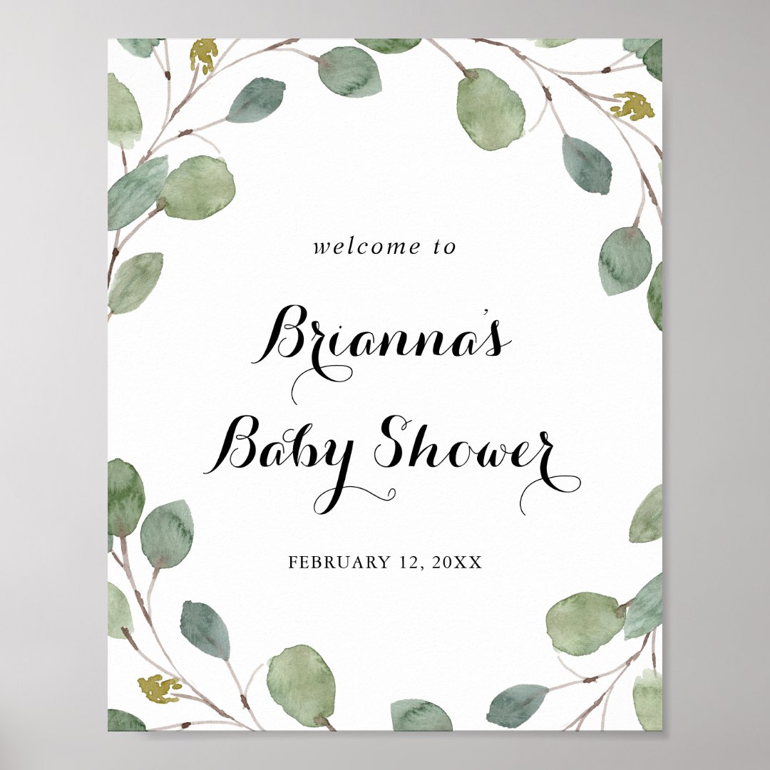Greenery Eucalyptus Foliage Baby Shower Welcome Poster | Zazzle