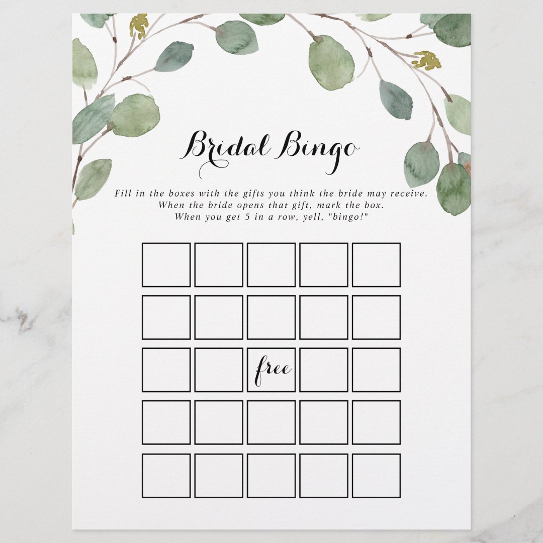 Greenery Eucalyptus Foliage Bridal Bingo Game | Zazzle