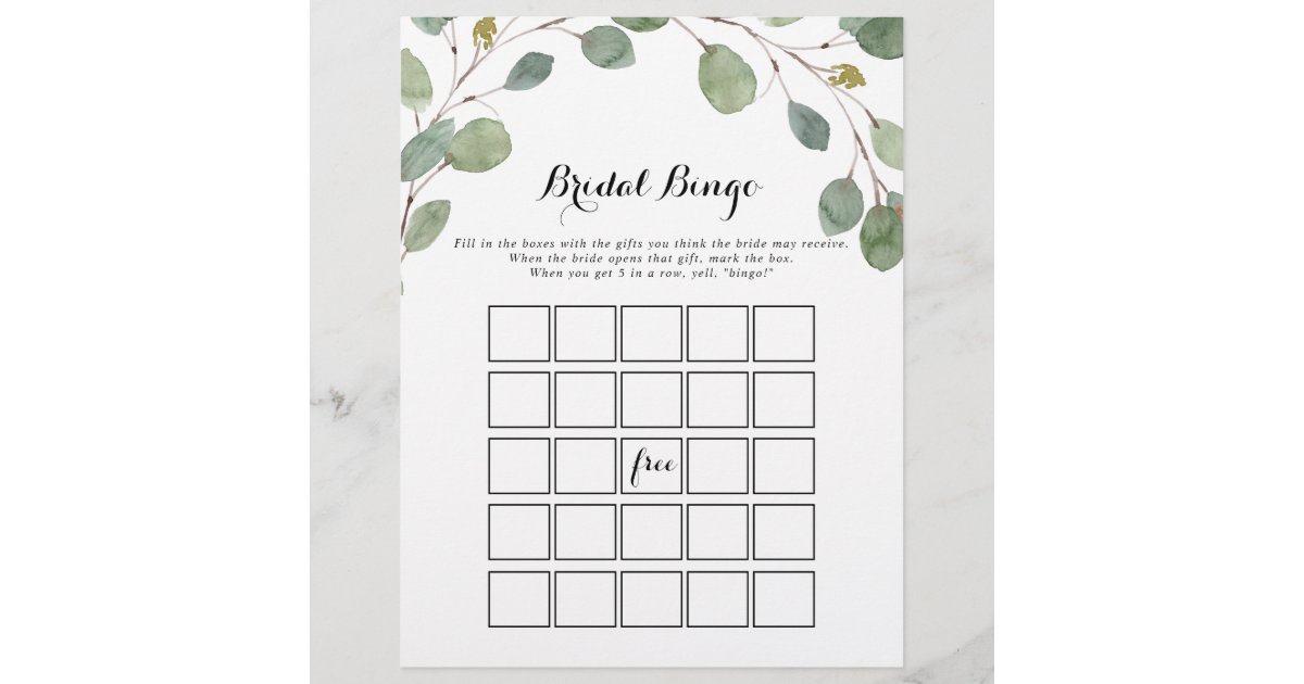 Greenery Eucalyptus Foliage Bridal Bingo Game | Zazzle