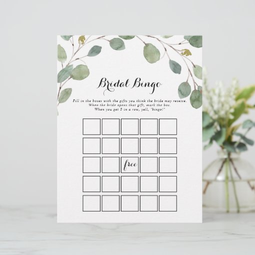 Greenery Eucalyptus Foliage Bridal Bingo Game | Zazzle