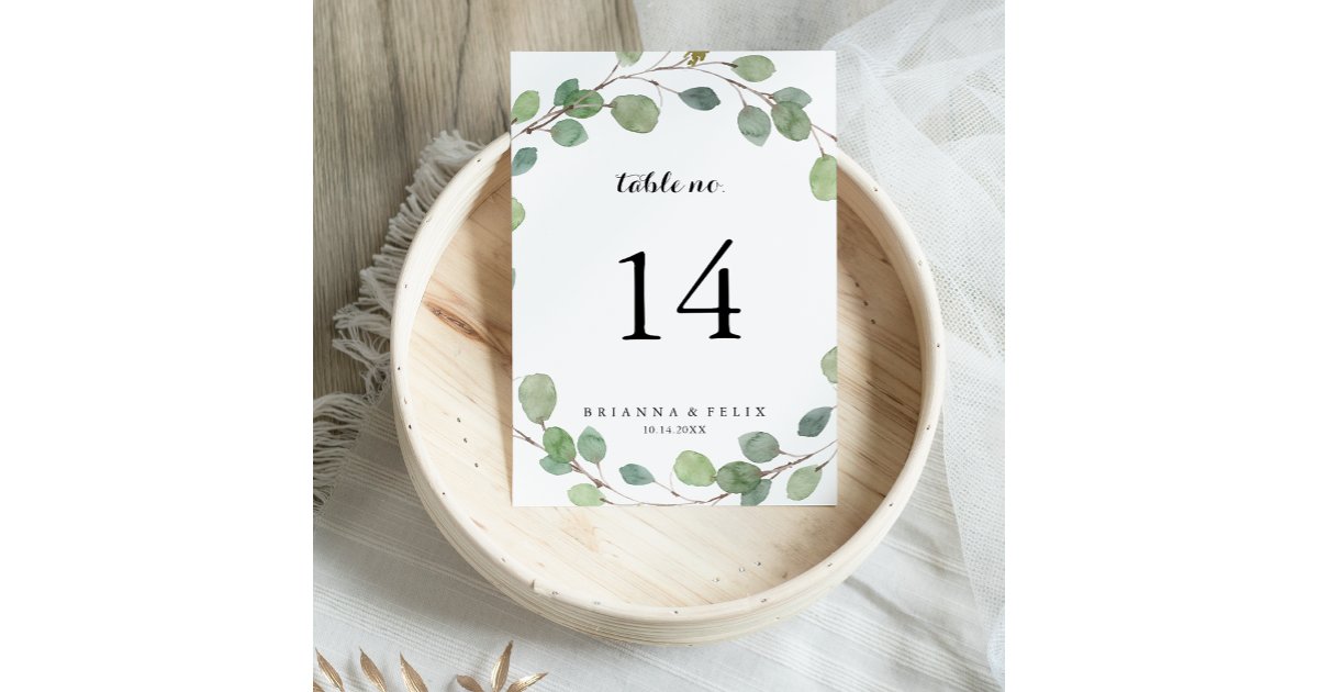 Greenery Eucalyptus Foliage Calligraphy Wedding Table Number | Zazzle