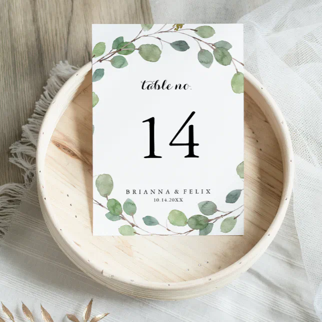 Greenery Eucalyptus Foliage Calligraphy Wedding Table Number | Zazzle