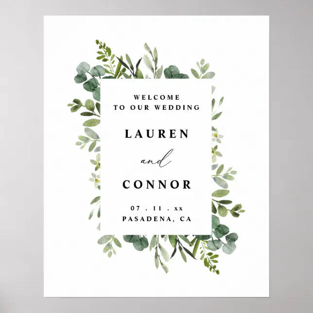 Greenery Eucalyptus Frame Wedding Welcome Sign | Zazzle