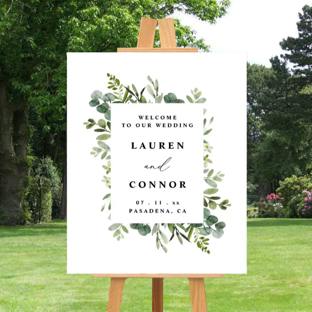 Greenery Eucalyptus Frame Wedding Welcome Sign | Zazzle