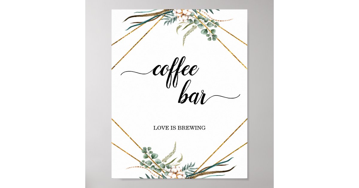 Greenery Eucalyptus Geometric Coffee Bar Sign | Zazzle