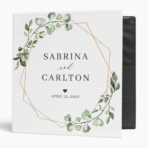 Greenery Eucalyptus Geometric Wedding Album Book 3 Ring Binder | Zazzle