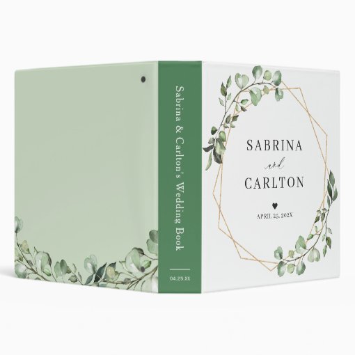 Greenery Eucalyptus Geometric Wedding Album Book 3 Ring Binder | Zazzle