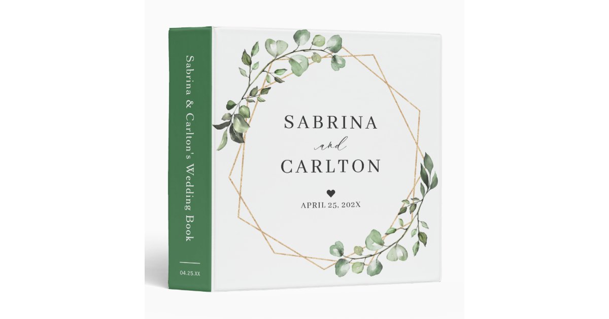 Greenery Eucalyptus Geometric Wedding Album Book 3 Ring Binder | Zazzle