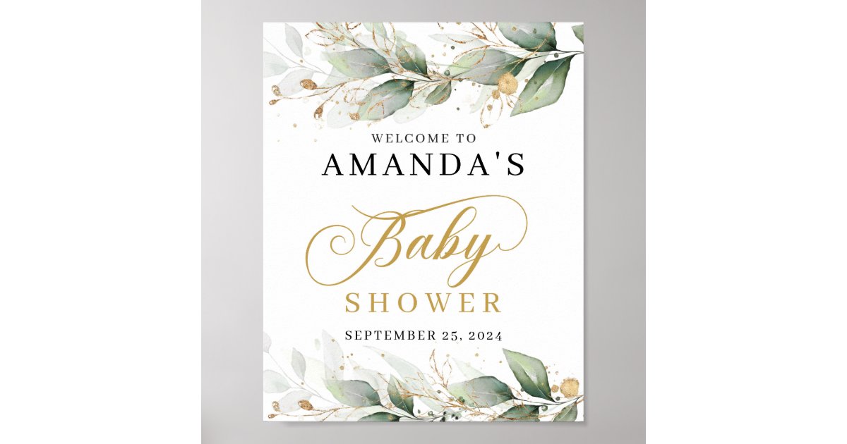 Greenery eucalyptus gold leaves welcome sign | Zazzle