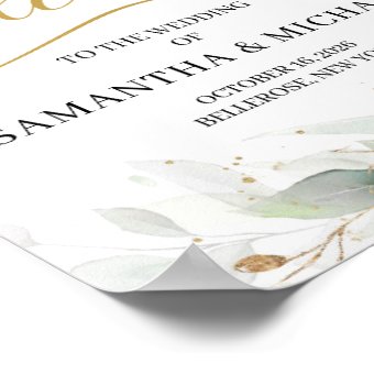 Greenery eucalyptus gold wedding welcome sign | Zazzle