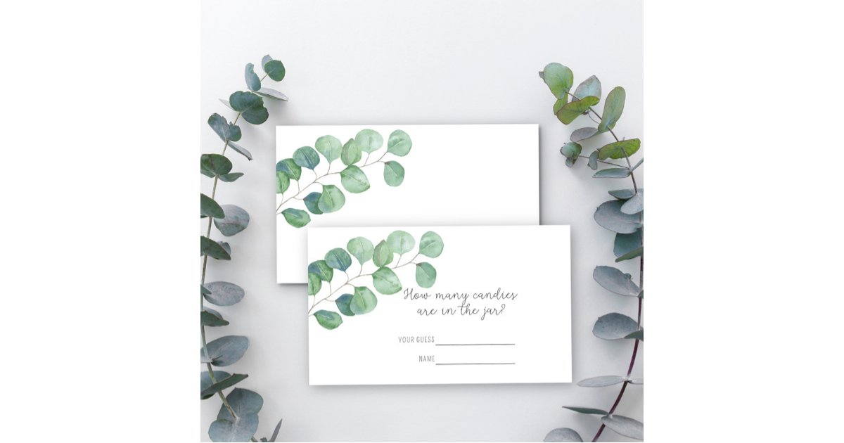 Greenery Eucalyptus - Guess how many candies game Enclosure Card | Zazzle