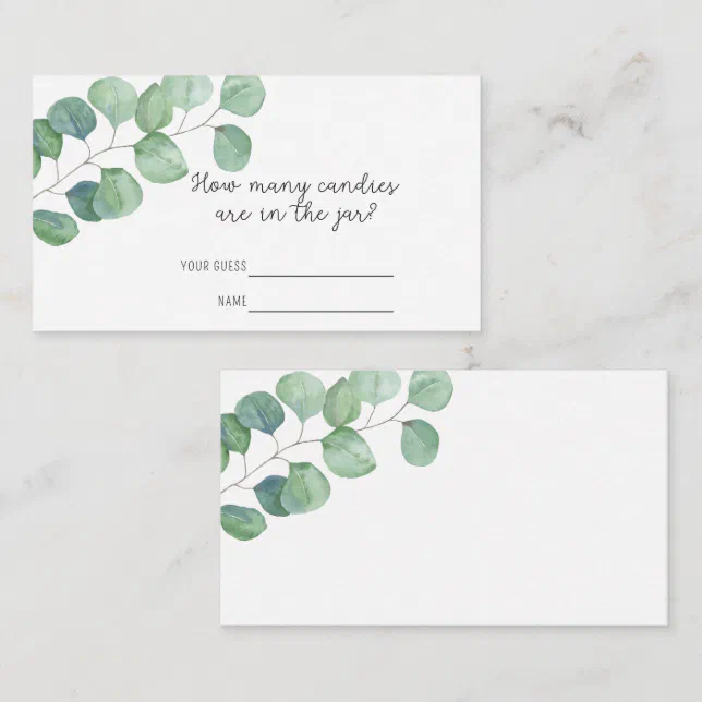 Greenery Eucalyptus - Guess how many candies game Enclosure Card | Zazzle