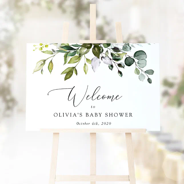 Greenery, Eucalyptus Leaves, Baby Shower Welcome Sign | Zazzle