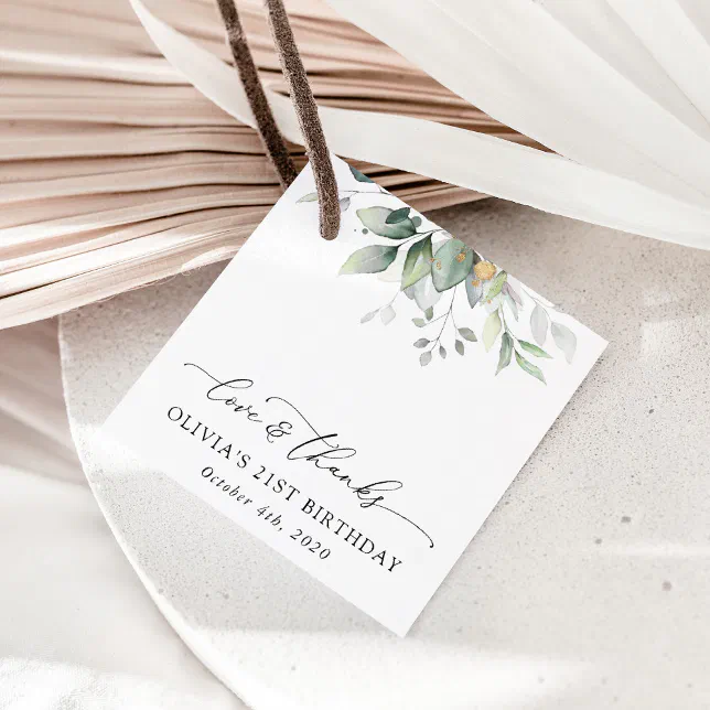 Greenery, Eucalyptus Leaves, Boho, Birthday Favor Tags | Zazzle