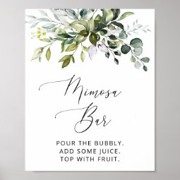 Greenery, Eucalyptus Leaves, Boho, Mimosa Bar Poster | Zazzle