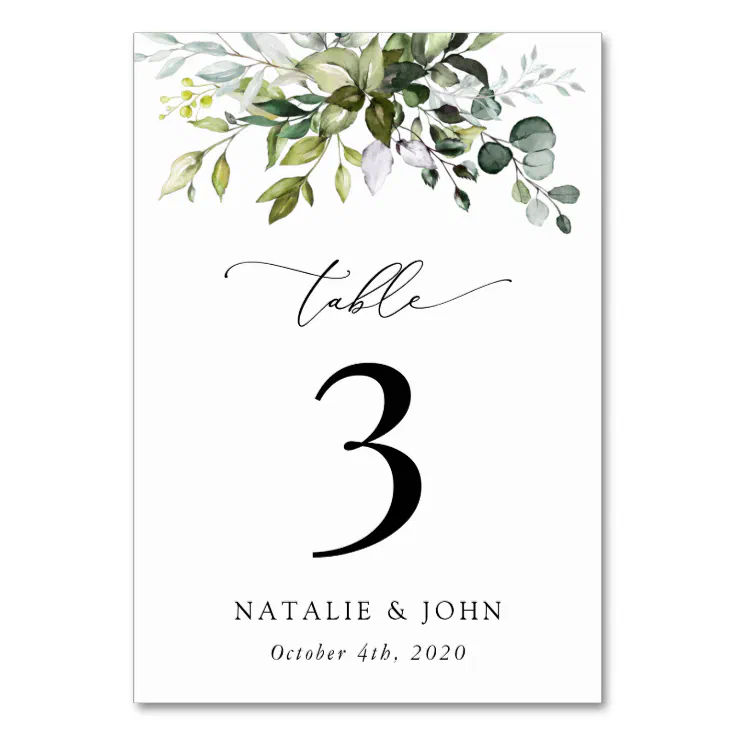 Greenery, Eucalyptus Leaves, Boho, Table Numbers | Zazzle