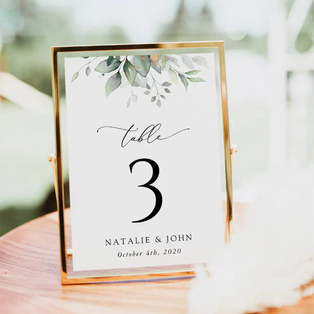 Greenery, Eucalyptus Leaves, Boho, Table Numbers | Zazzle