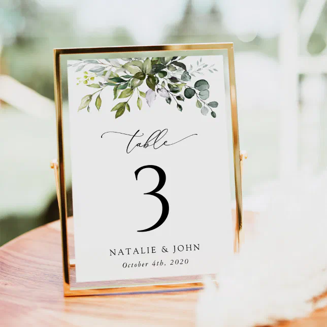 Greenery, Eucalyptus Leaves, Boho, Table Numbers | Zazzle