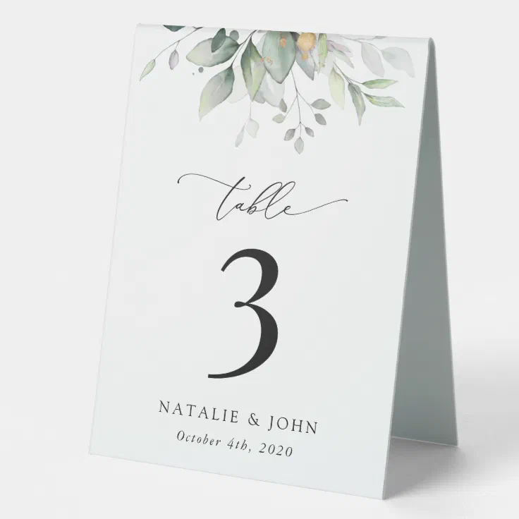 Greenery, Eucalyptus Leaves, Boho, Table Numbers Table Tent Sign | Zazzle