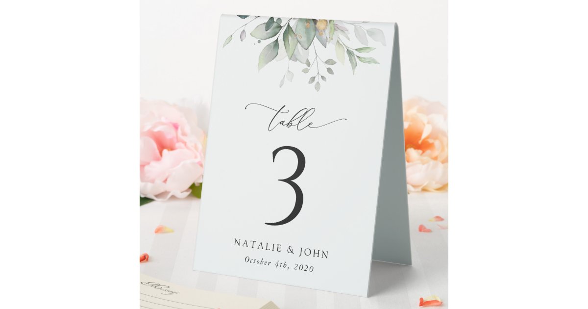 Greenery, Eucalyptus Leaves, Boho, Table Numbers Table Tent Sign | Zazzle