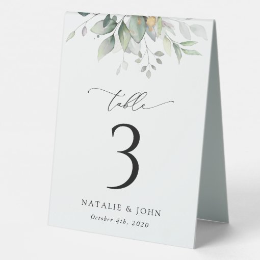 Greenery, Eucalyptus Leaves, Boho, Table Numbers Table Tent Sign | Zazzle