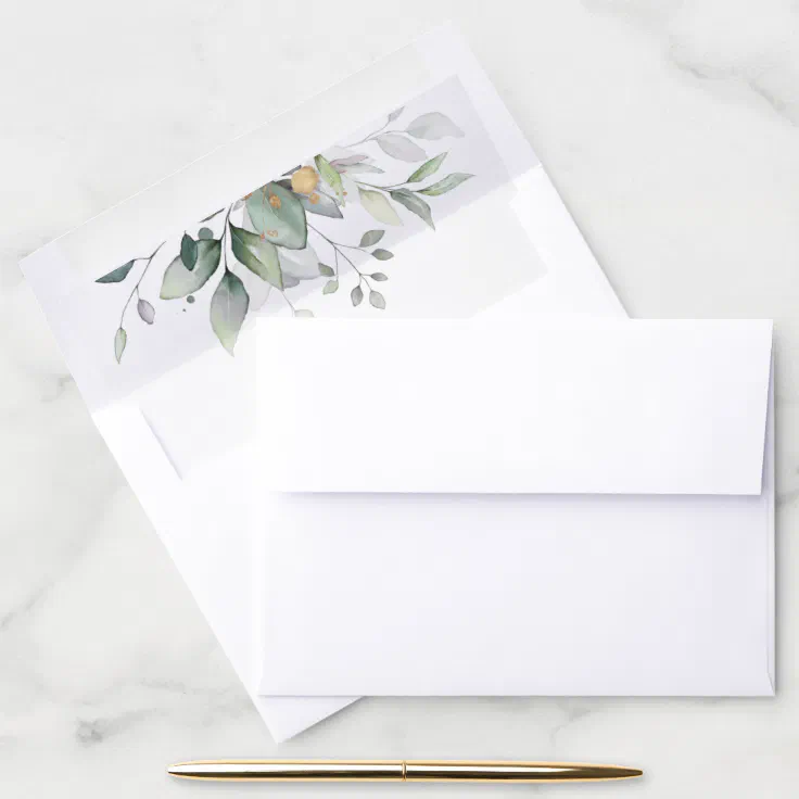 Greenery, Eucalyptus Leaves, Botanical Wedding Envelope Liner | Zazzle