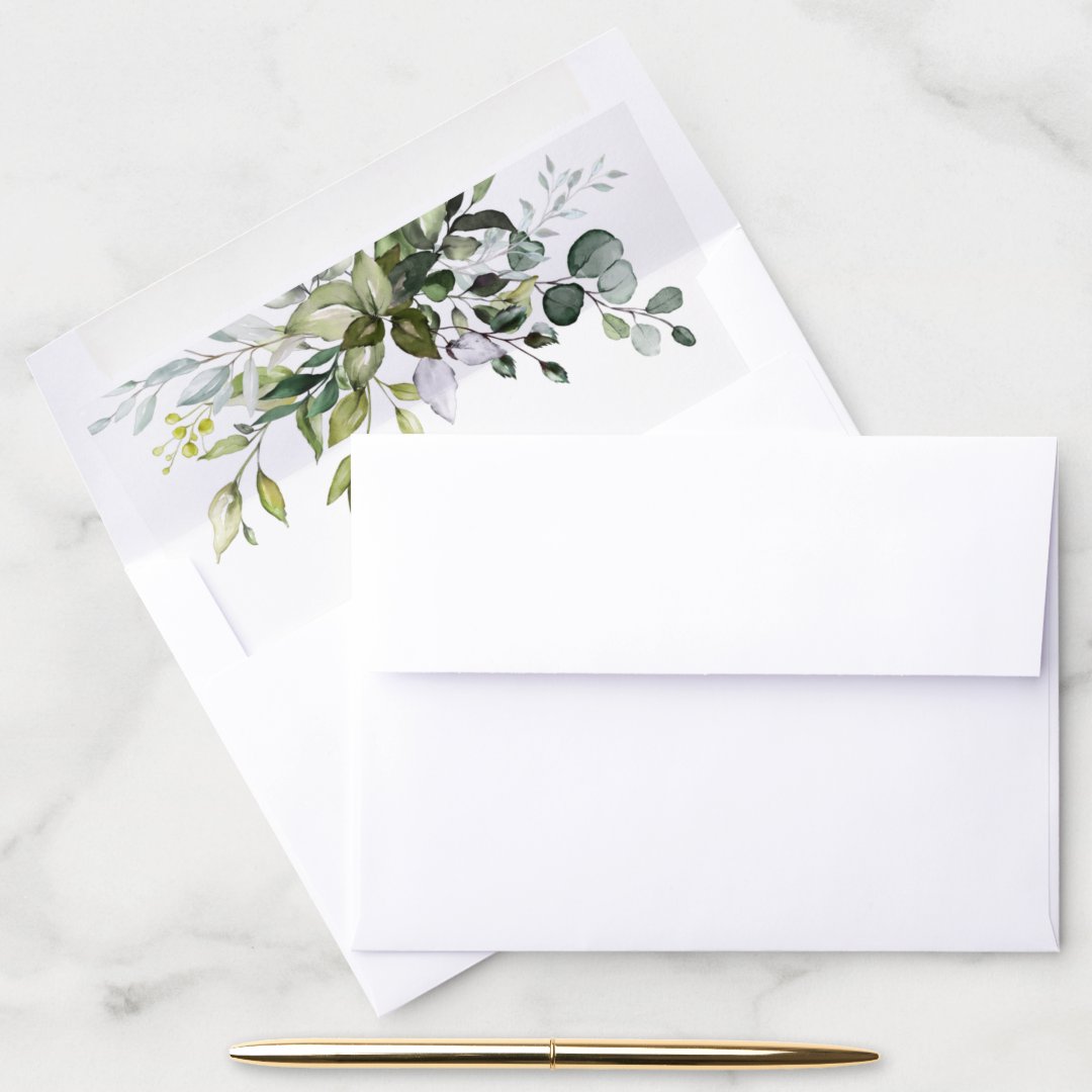 Greenery, Eucalyptus Leaves, Botanical Wedding Envelope Liner | Zazzle