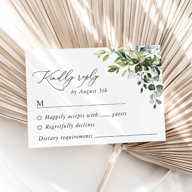 Greenery, Eucalyptus Leaves, Botanical Wedding RSVP Card | Zazzle
