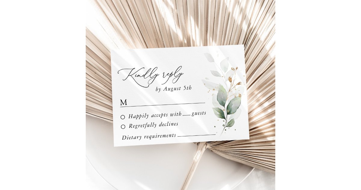 Greenery, Eucalyptus Leaves, Botanical Wedding RSVP Card | Zazzle