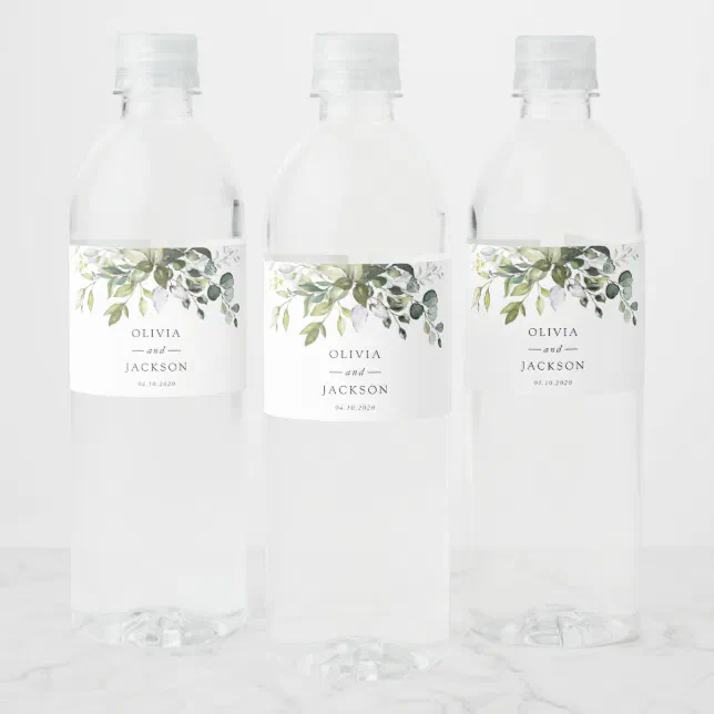 Greenery, Eucalyptus Leaves, Botanical Wedding Water Bottle Label | Zazzle