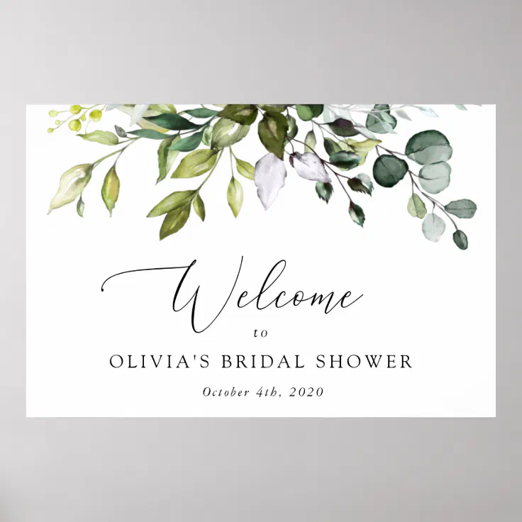 Greenery, Eucalyptus Leaves, Bridal Shower Welcome Poster | Zazzle