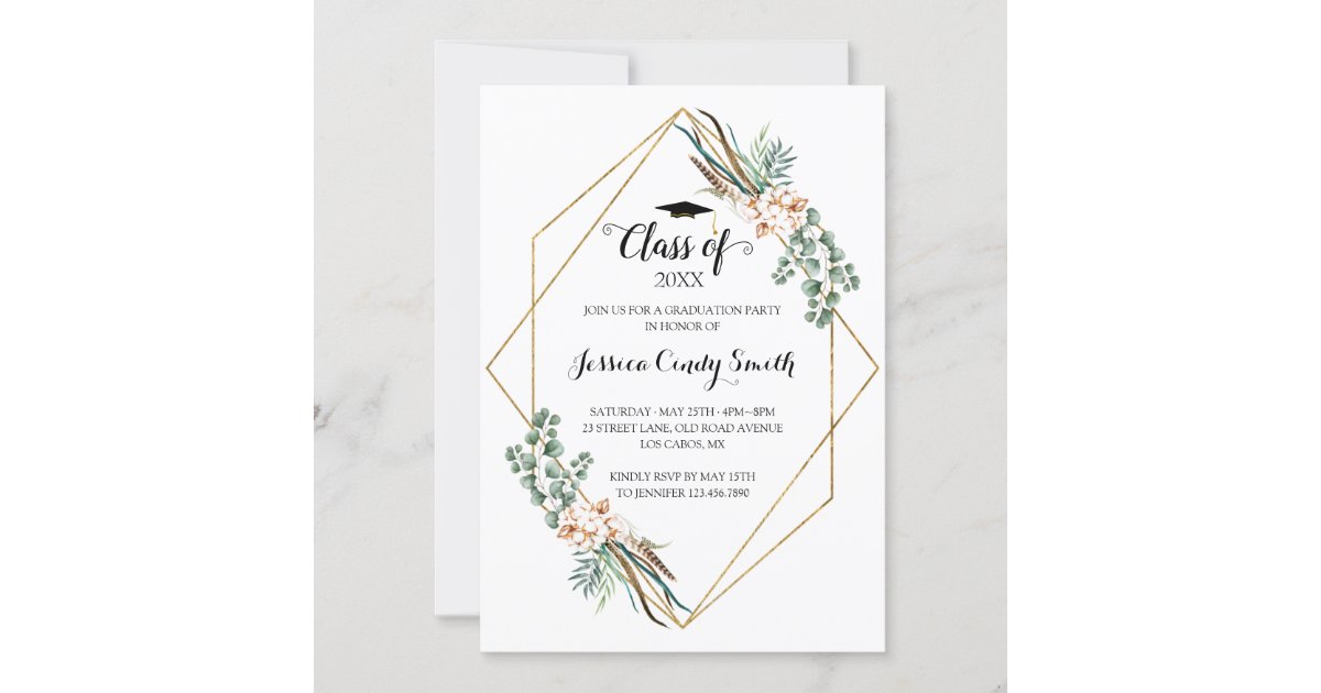 Greenery Eucalyptus Leaves Frame Photo Graduation Invitation | Zazzle