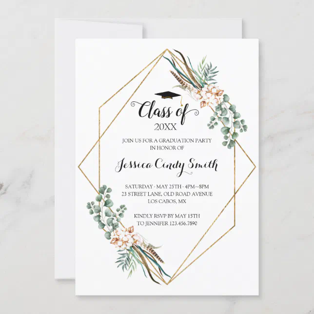 Greenery Eucalyptus Leaves Frame Photo Graduation Invitation | Zazzle