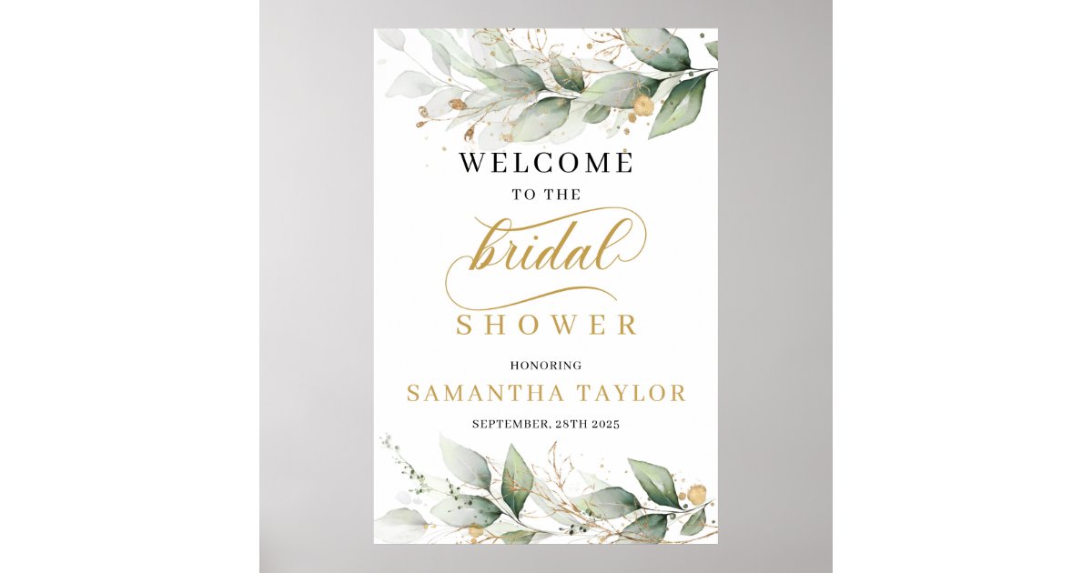 Greenery Eucalyptus leaves gold boho welcome sign | Zazzle