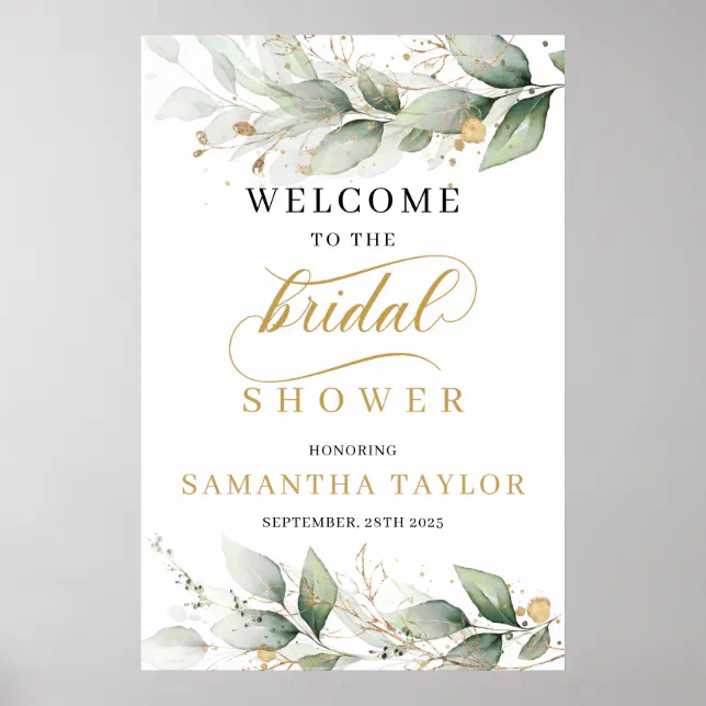 Greenery Eucalyptus leaves gold boho welcome sign | Zazzle