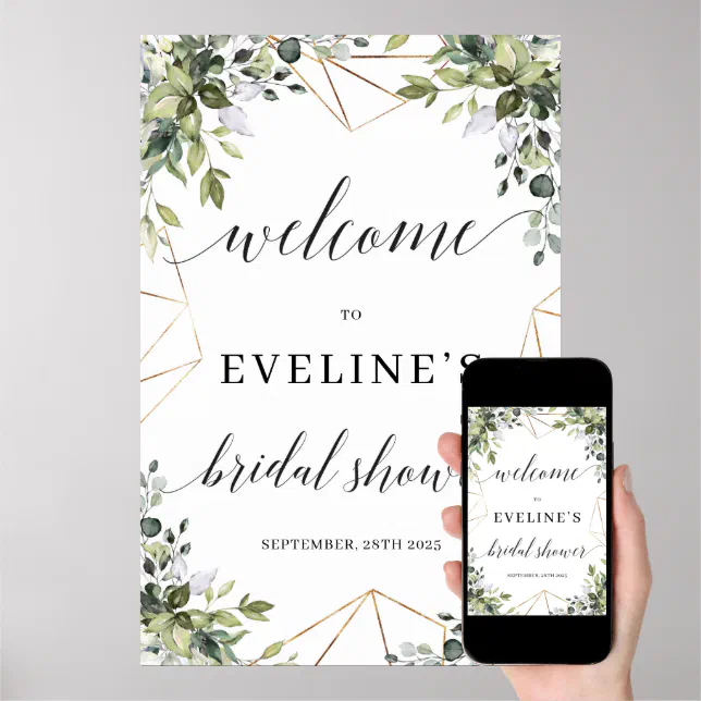 Greenery eucalyptus leaves gold welcome sign | Zazzle