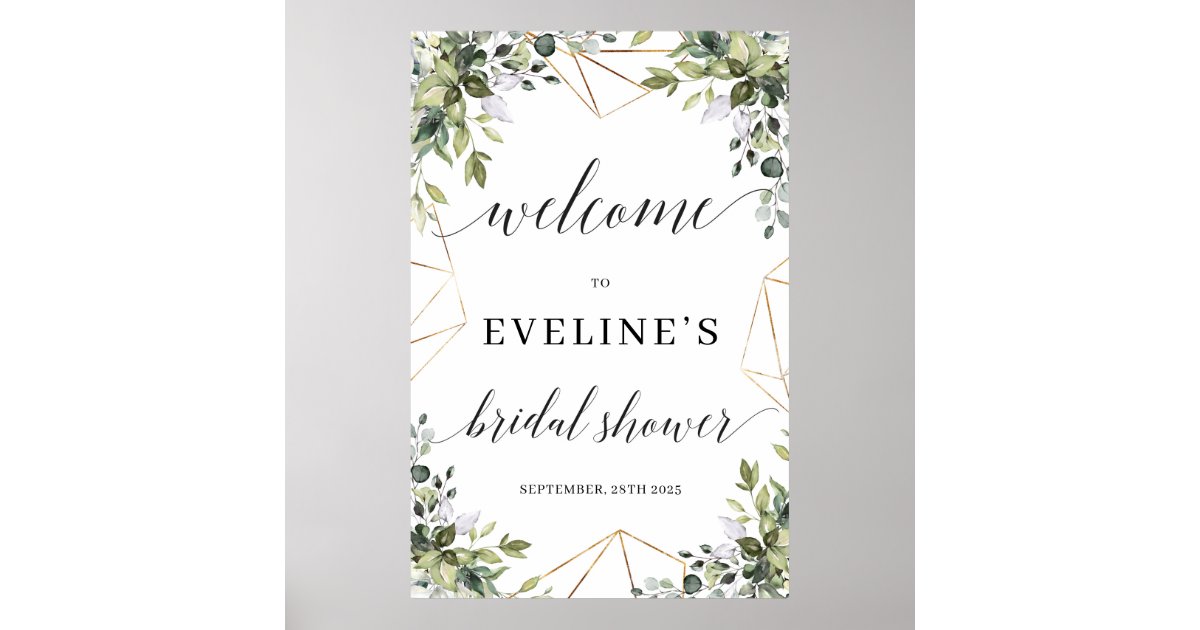 Greenery eucalyptus leaves gold welcome sign | Zazzle