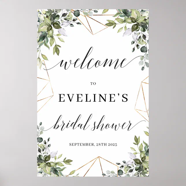 Greenery eucalyptus leaves gold welcome sign | Zazzle