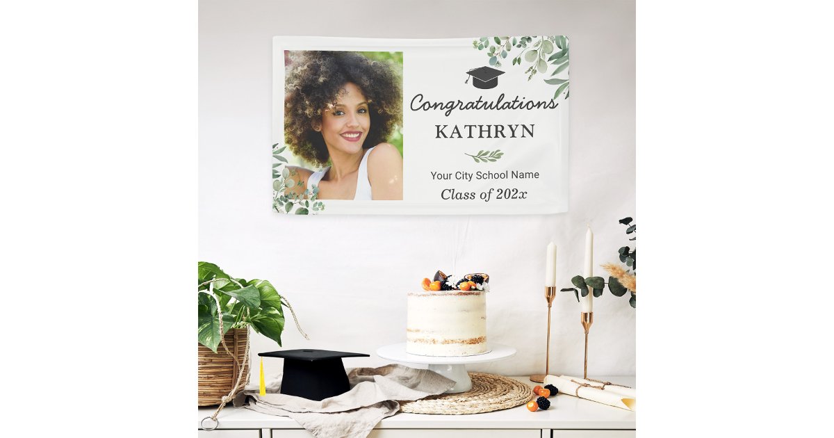 Greenery Eucalyptus Leaves Graduation Party Photo Banner | Zazzle