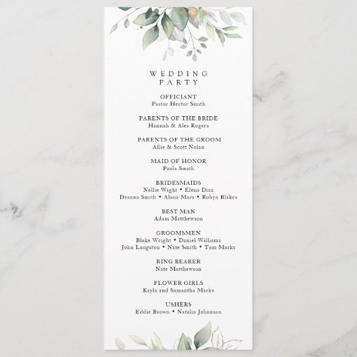 Greenery, Eucalyptus Leaves, Wedding Program | Zazzle