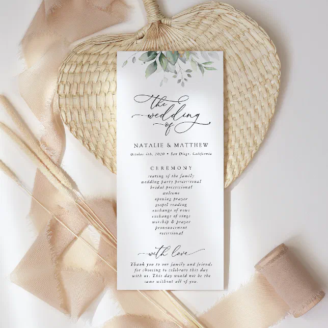 Greenery, Eucalyptus Leaves, Wedding Program | Zazzle