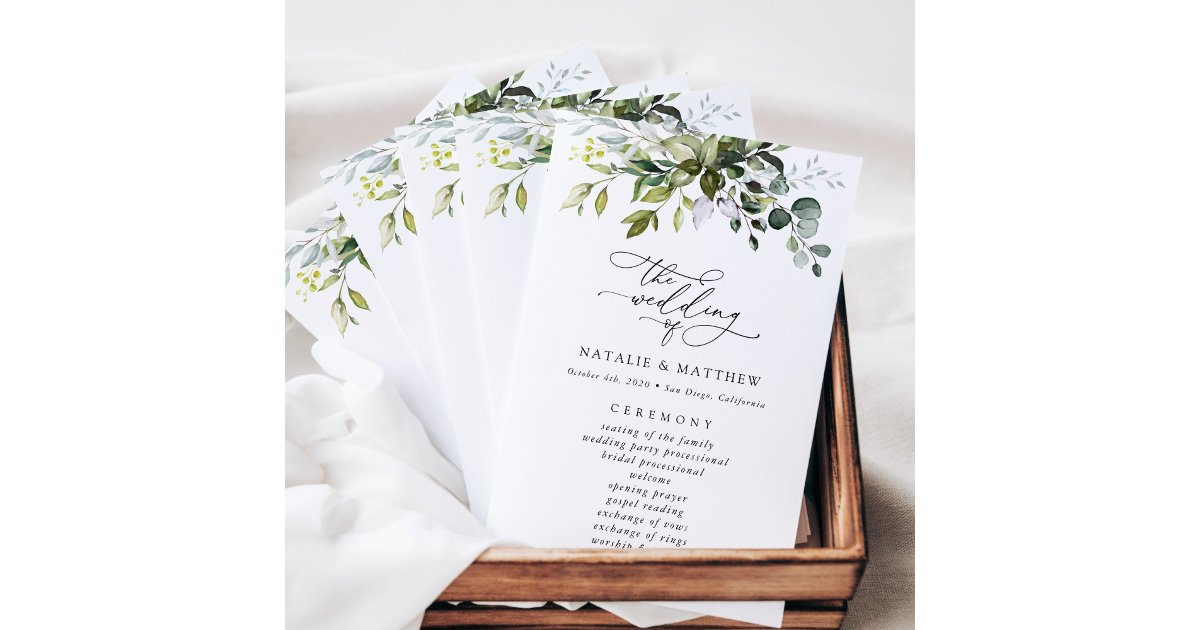 Greenery, Eucalyptus Leaves, Wedding Program | Zazzle