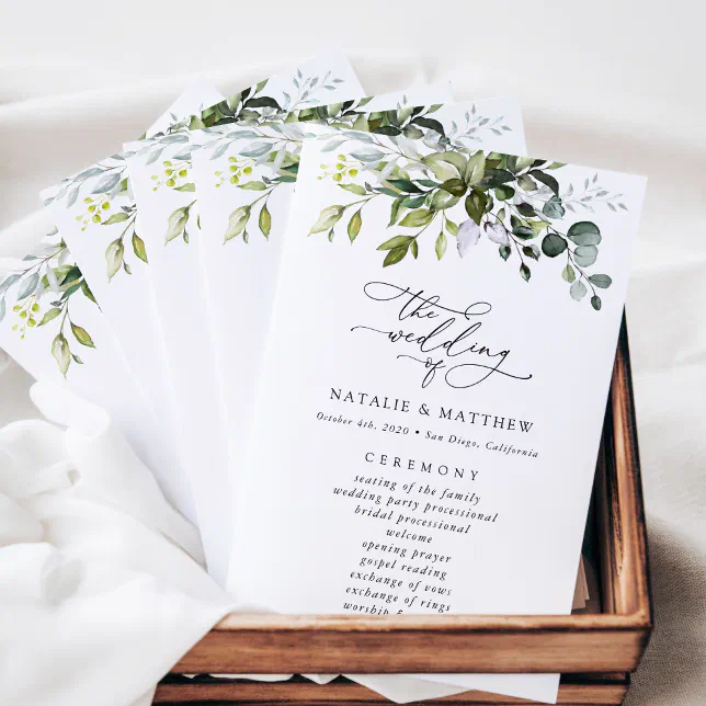 Greenery, Eucalyptus Leaves, Wedding Program | Zazzle