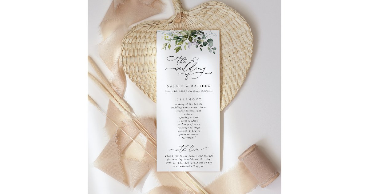 Greenery, Eucalyptus Leaves, Wedding Program | Zazzle