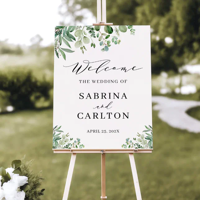 Greenery Eucalyptus Leaves Wedding Welcome Foam Board | Zazzle