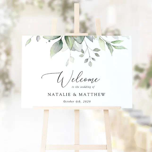 Greenery, Eucalyptus Leaves, Wedding Welcome Sign | Zazzle