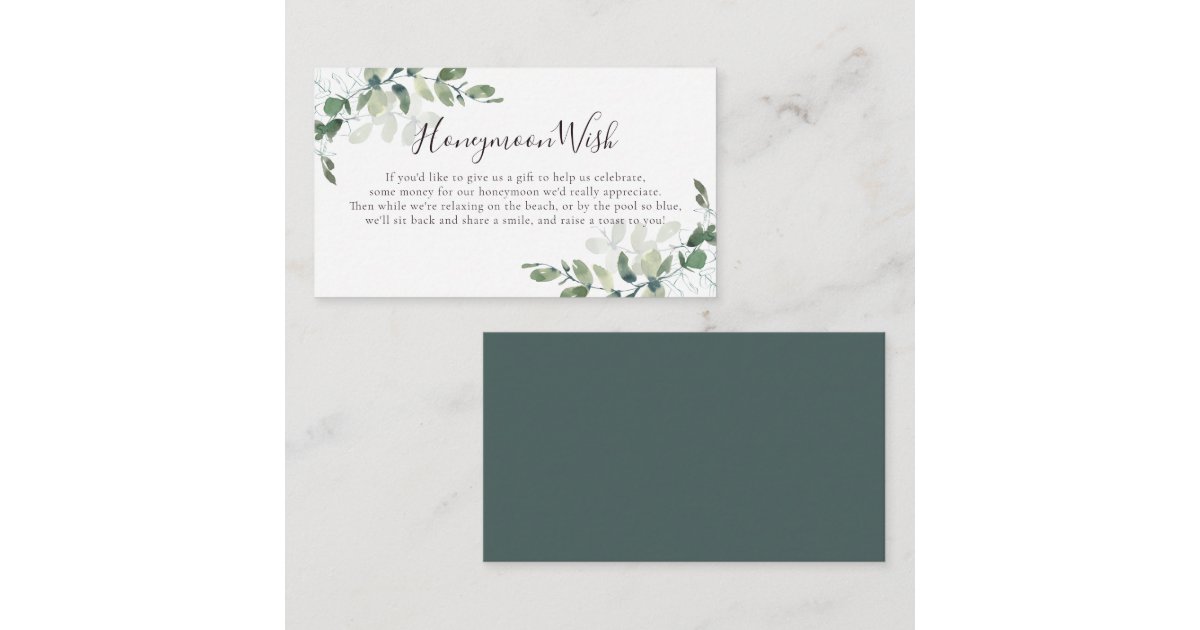 Greenery Eucalyptus Poem Honeymoon Wish Enclosure Card | Zazzle