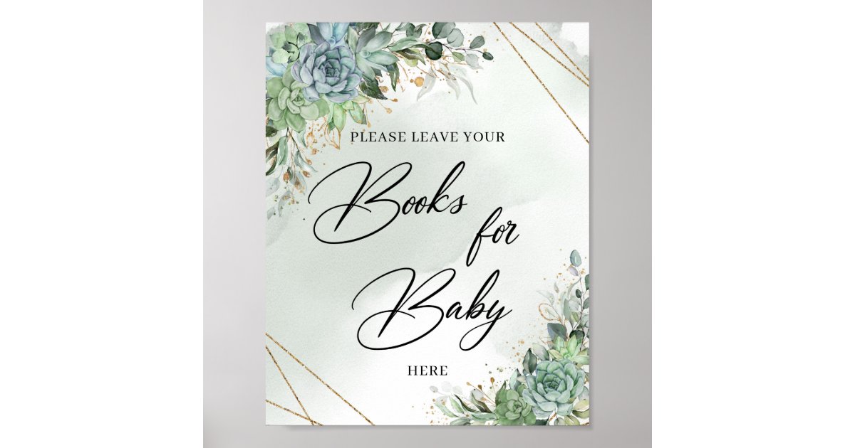 Greenery eucalyptus succulents gold Books for Baby Poster | Zazzle
